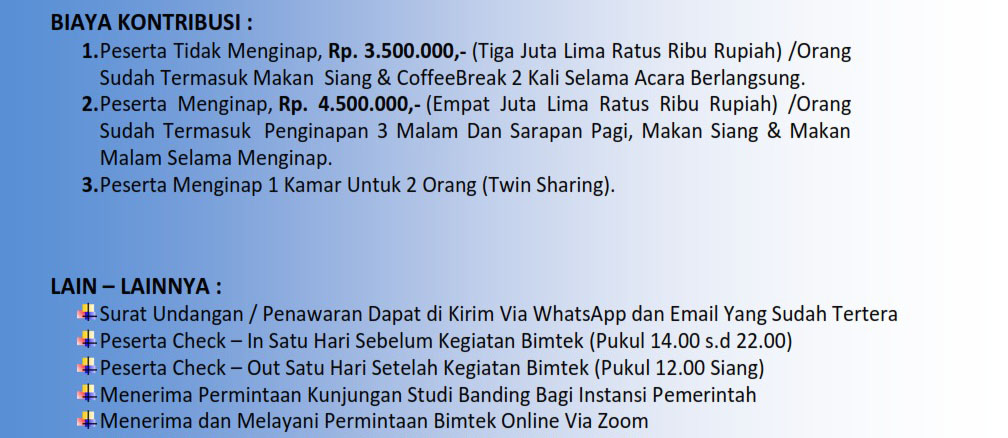 Fasilitas Peserta & Biaya Bimtek | LPPM Bimtek & Diklat - www.lppmbimtek.com